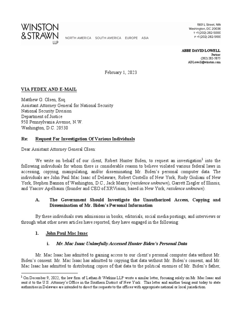 2023.02.01 Letter To NS AAG Re Request For Investigation | PDF | Theft