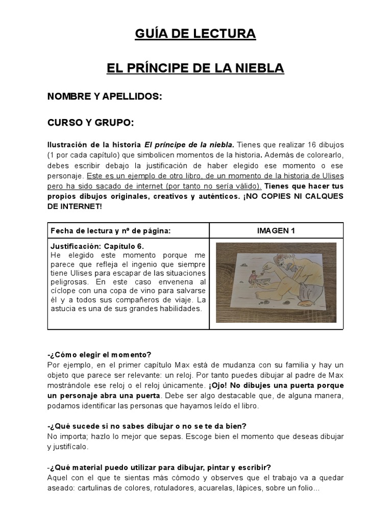 Guía de Lectura El Príncipe de La Niebla | PDF