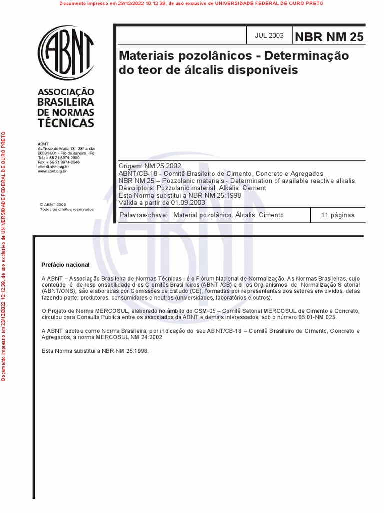 NBR NM25 | PDF | Ácido clorídrico | Cálcio