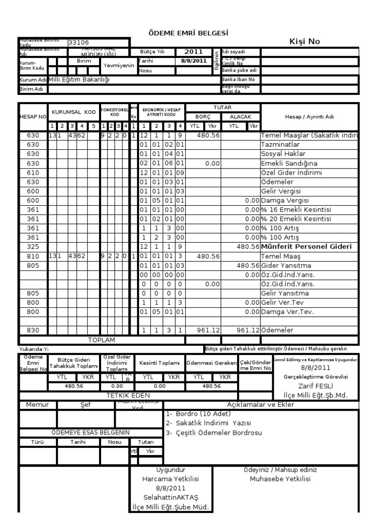Gecmise Dönük Sakatlik Indirimi Odeme Emri | PDF