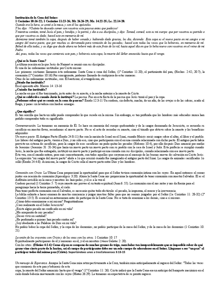 La Santa Cena Segun La Biblia | PDF | eucaristía | Última cena