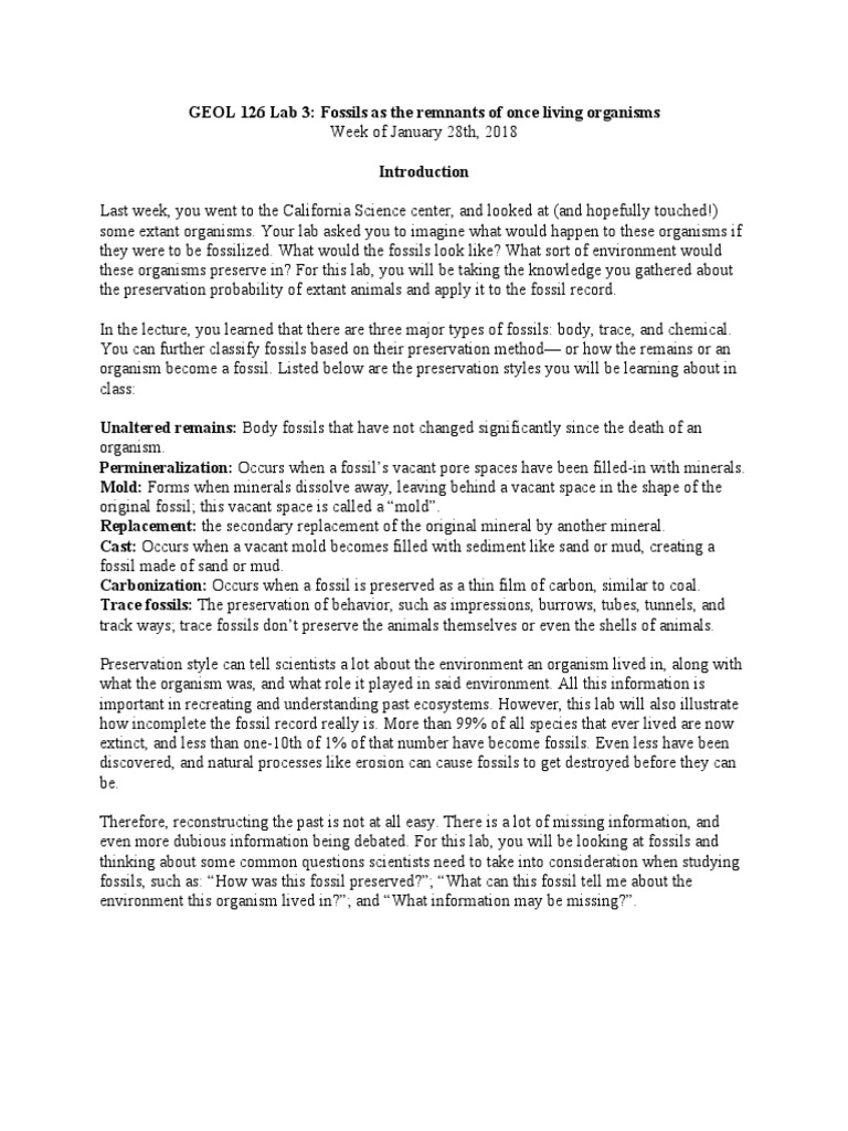 GEOL 126 Lab 3 | PDF | Fossil | Microorganism
