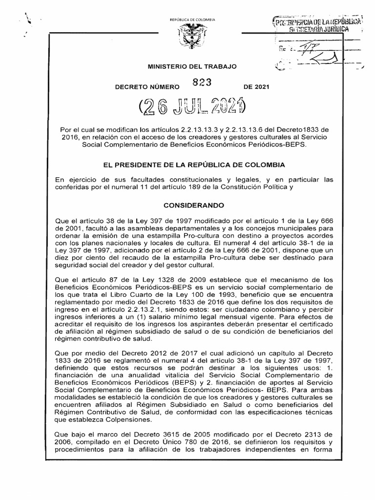 Decreto 823 de 2021 | PDF | Pensión