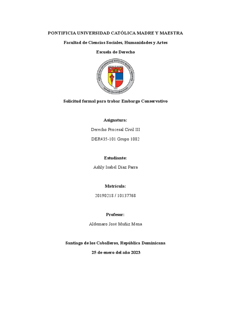 Solicitud de Embargo Conservatorio | PDF | Pagos | Justicia