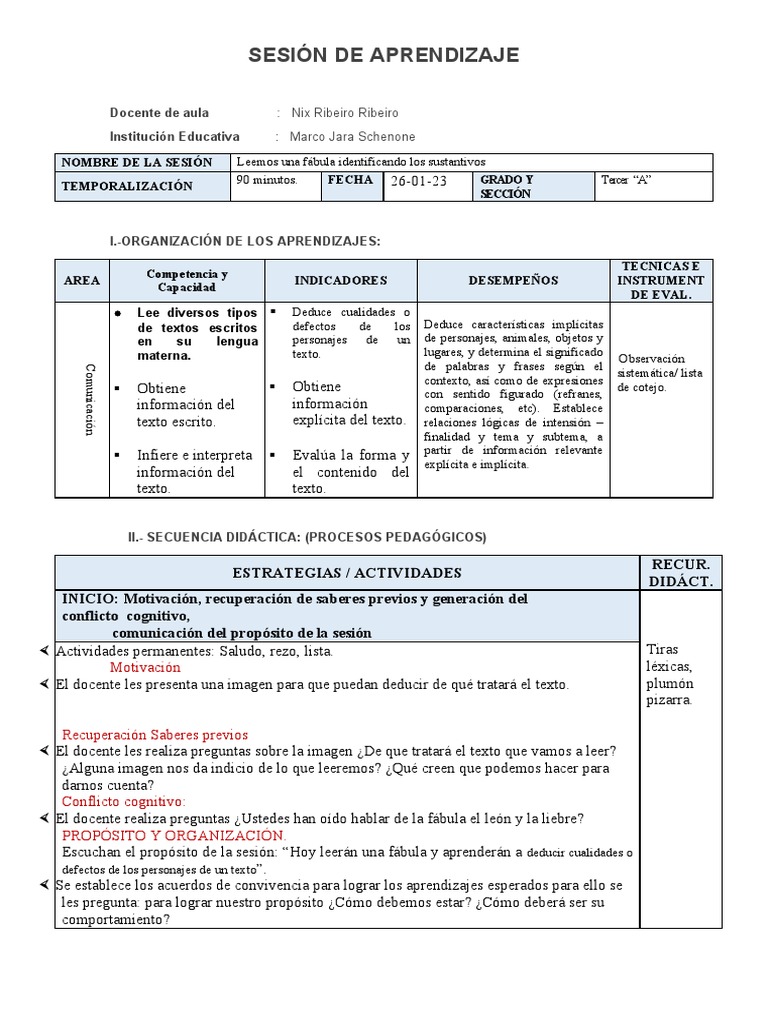 (26-01-23) SESIÓN DE APRENDIZAJE Comunicación 3er Grado | PDF | Aprendizaje | Ciencia cognitiva