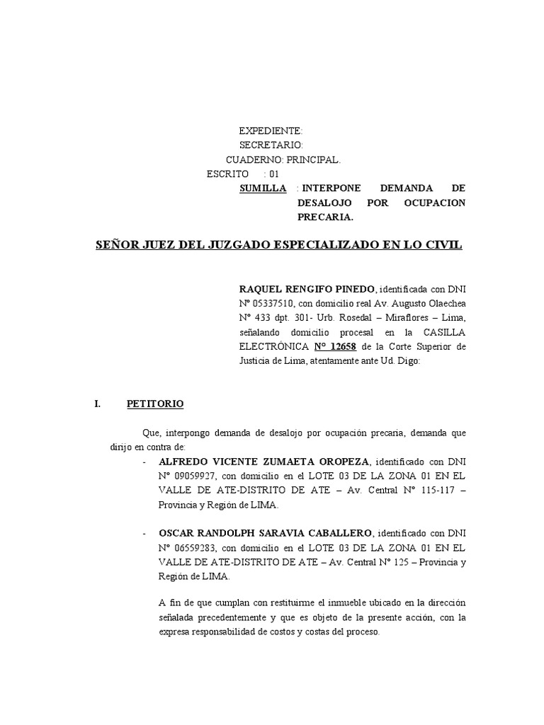 Demanda de Desalojo | PDF | Demanda judicial | Justicia