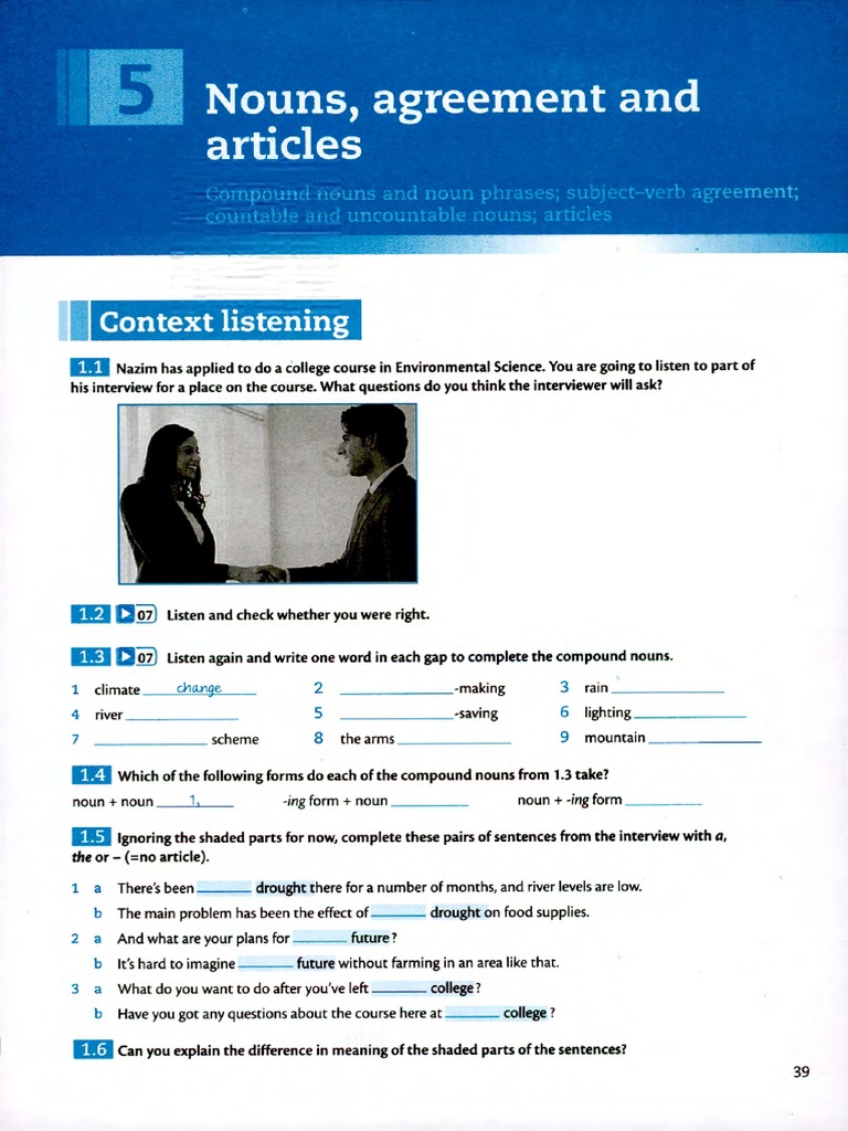 5.nouns, Agreement and Articles - Grammar and Vocabulary For Advanced ...