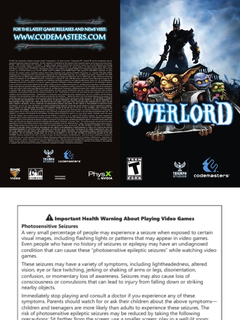 Overlord II - Manual - PC - US | PDF | Typefaces | Disclaimer