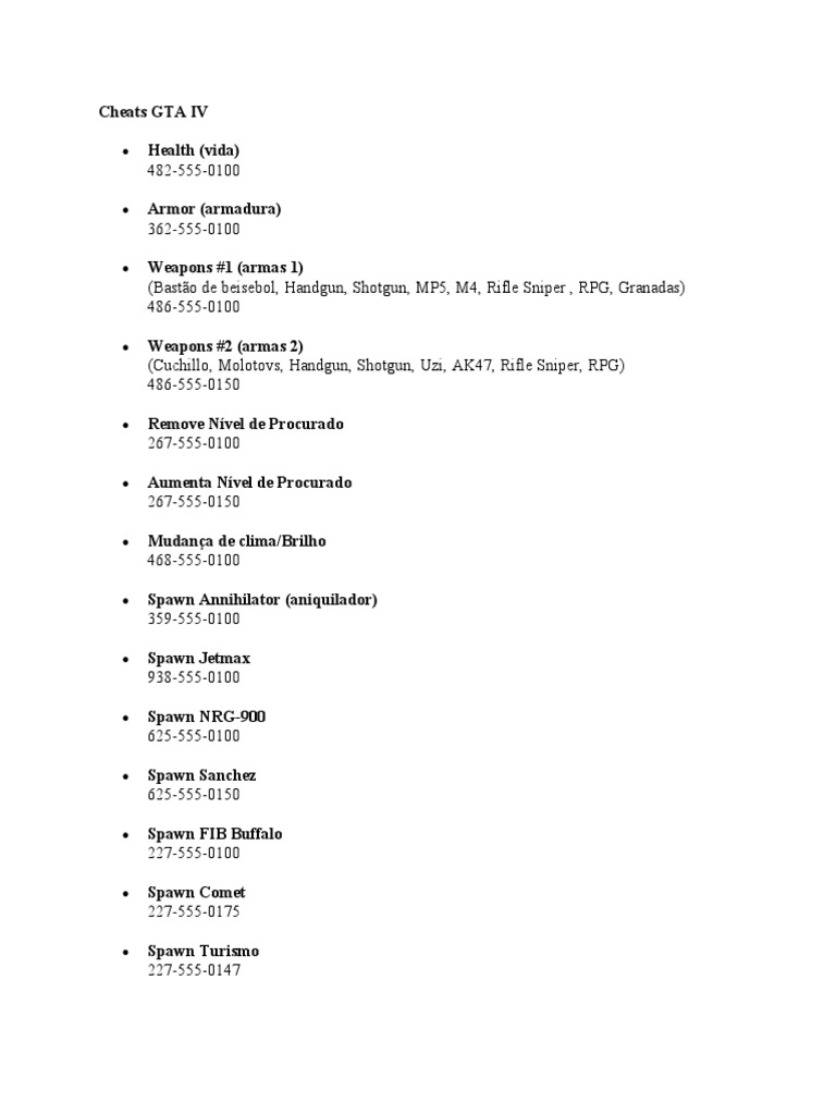 Cheats Gta IV | PDF