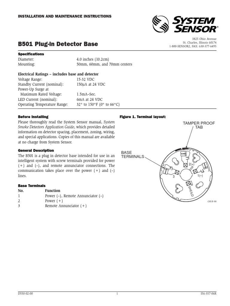 B501 Plug-In Detector Base | PDF