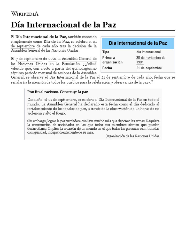 Día Internacional de La Paz | PDF | Naciones Unidas | Relaciones ...