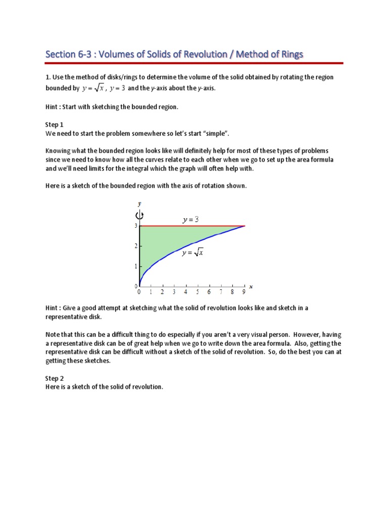 Disk and Washer Method for Volume | PDF | Cartesian Coordinate System ...