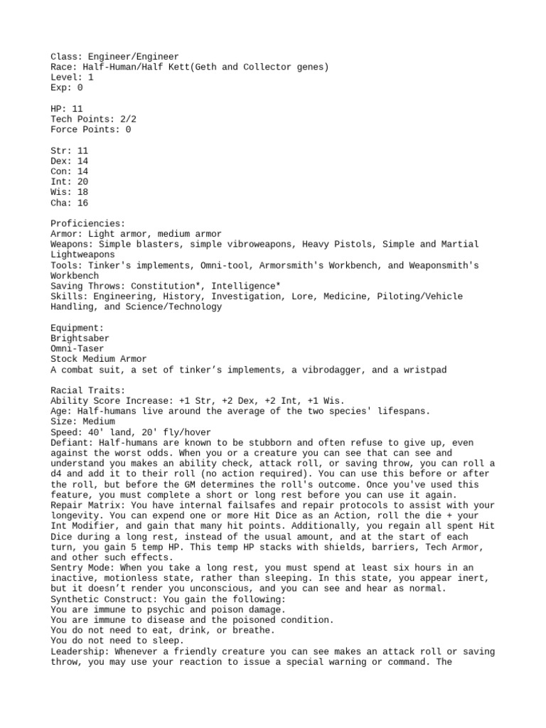 Jeremy Character Sheet | PDF