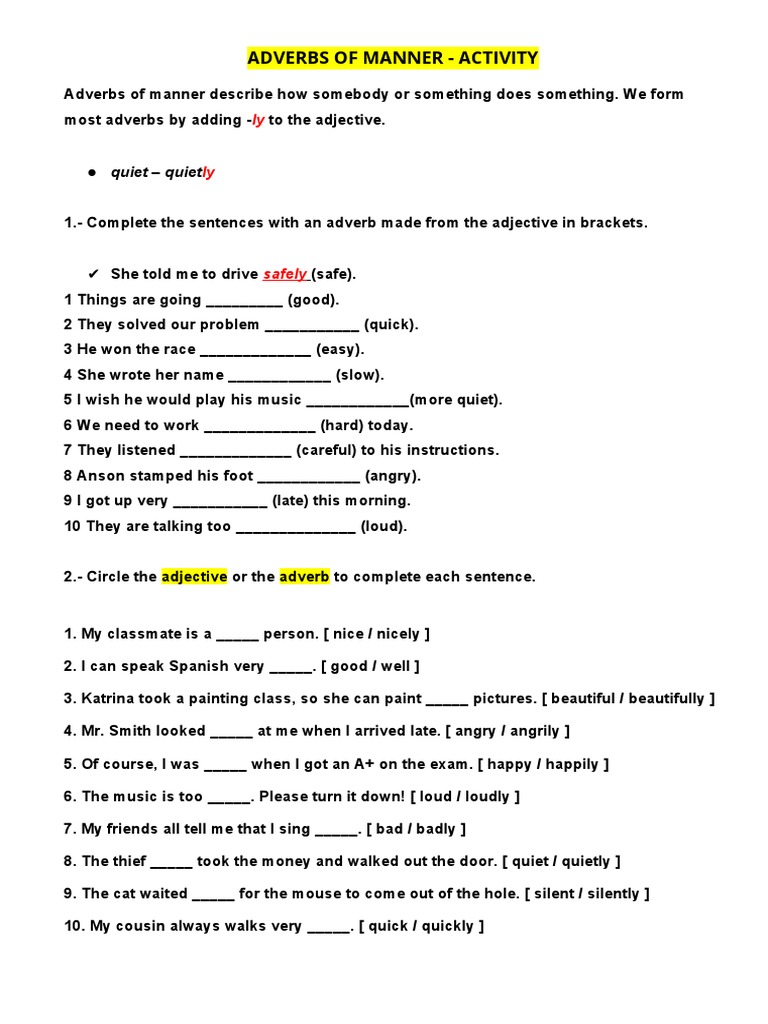 Adverbs of Manner Activity Guide | PDF | Language Arts & Discipline ...