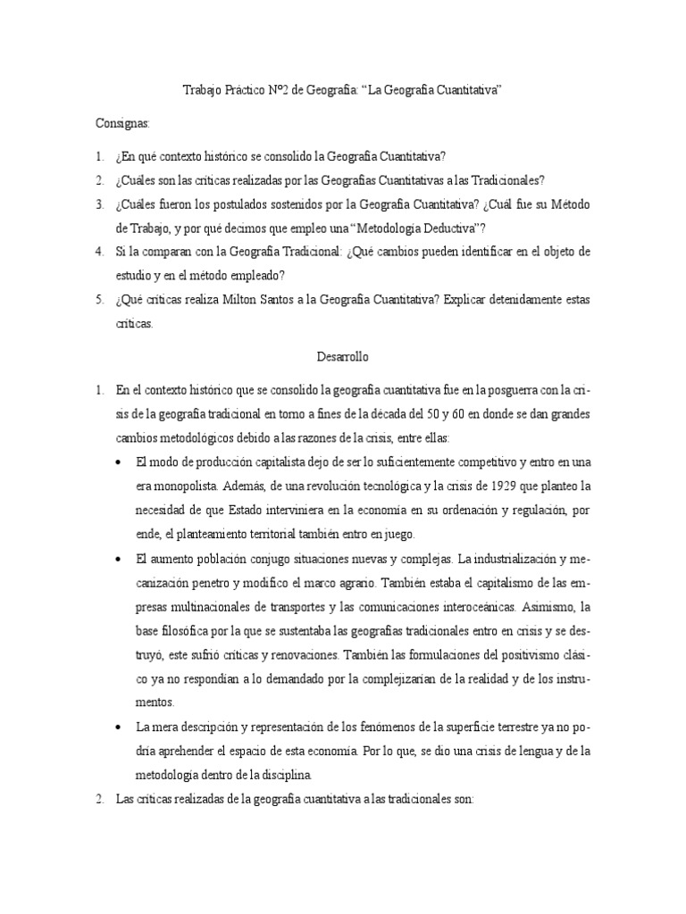 Consignas TP N°2 de Geografía | PDF | Geografía | Teoría