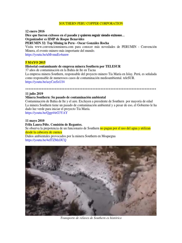 La Historia de Southern Peru Copper Corporation | PDF | Minería ... La Historia de Southern Peru Copper Corporation | PDF | Minería ...
