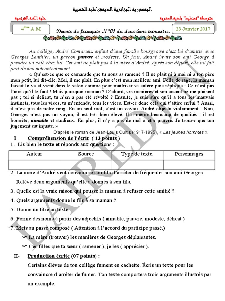 Dzexams 4am Francais 662816 | PDF