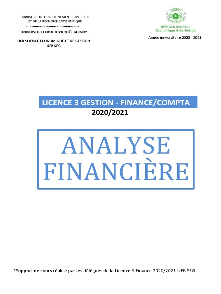 Cours d'Analyse Financière Licence 3 | PDF | Ratio financier | Capitaux propres