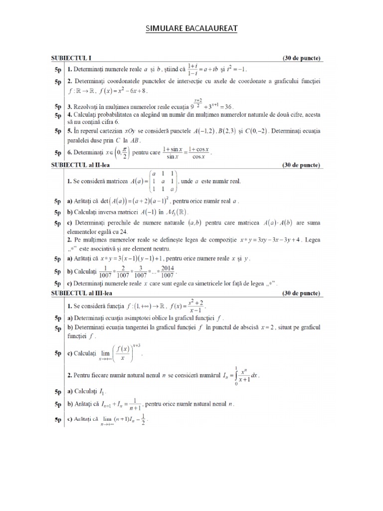 Simulari Bacalaureat | PDF