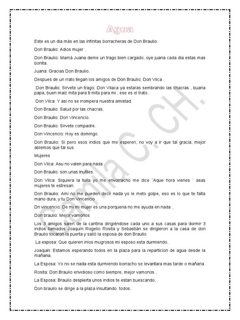 Resumen de La Obra Literaria AGUA (Jose Maria Argedas) Redactado Por ...