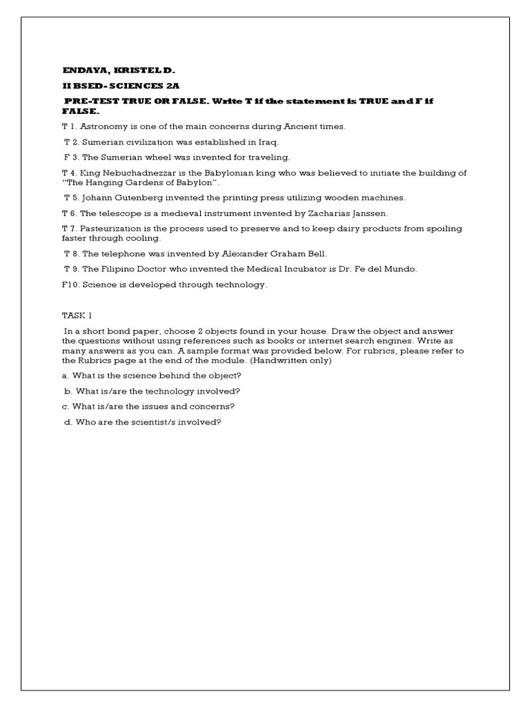 Endaya, Kristel D. Sts Task 1 | PDF