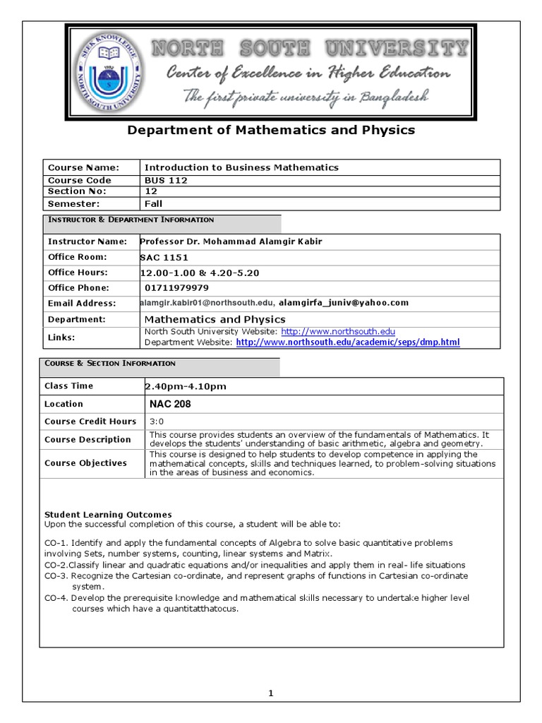 Bus112 (Course Outline) | PDF | Matrix (Mathematics) | Exponential Function