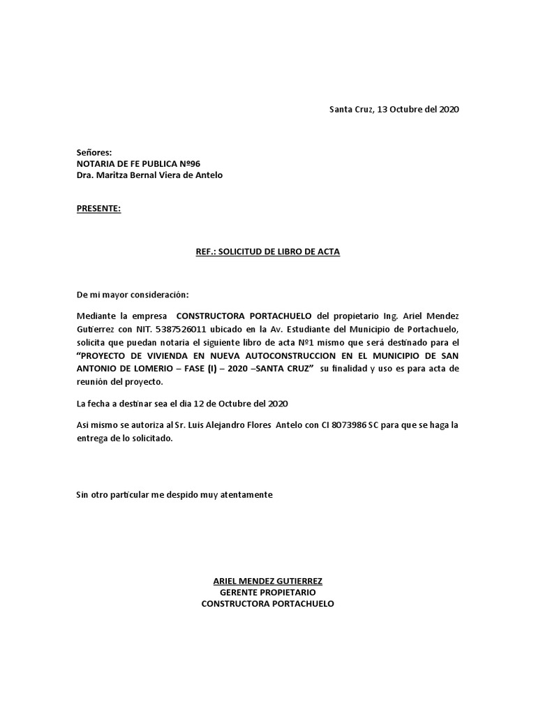 Carta Libro de Acta Notaria 96 | PDF