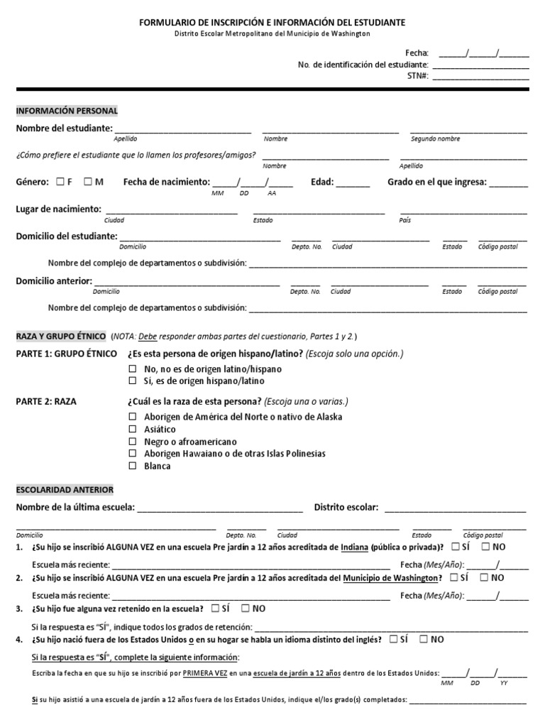 Form Student Infoenrollment Spanish | PDF | Causas de la muerte | Medicina