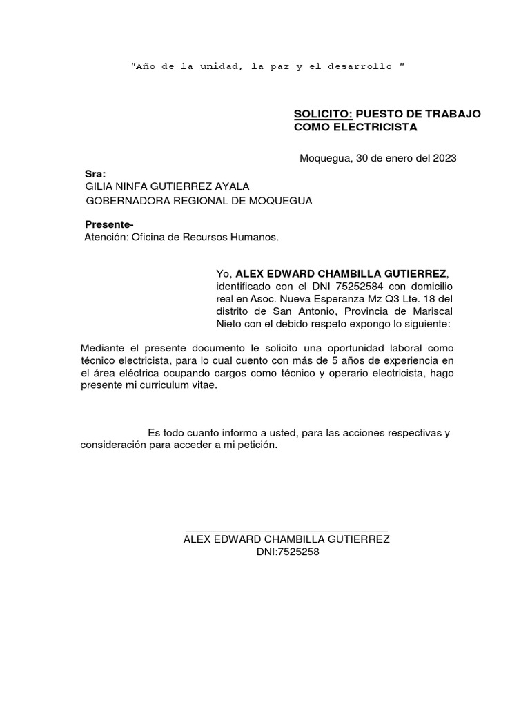 Solicito Puesto de Trabajo | PDF