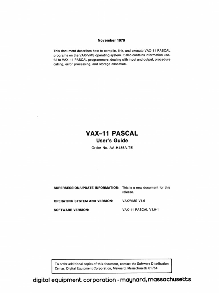 AA-H485A-TE VAX-11 PASCAL V1.0 Users Guide Nov79 | PDF