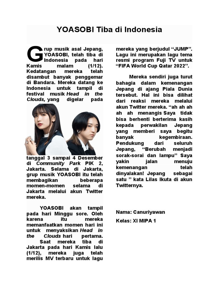 YOASOBI Tiba Di Indonesia - Canur | PDF