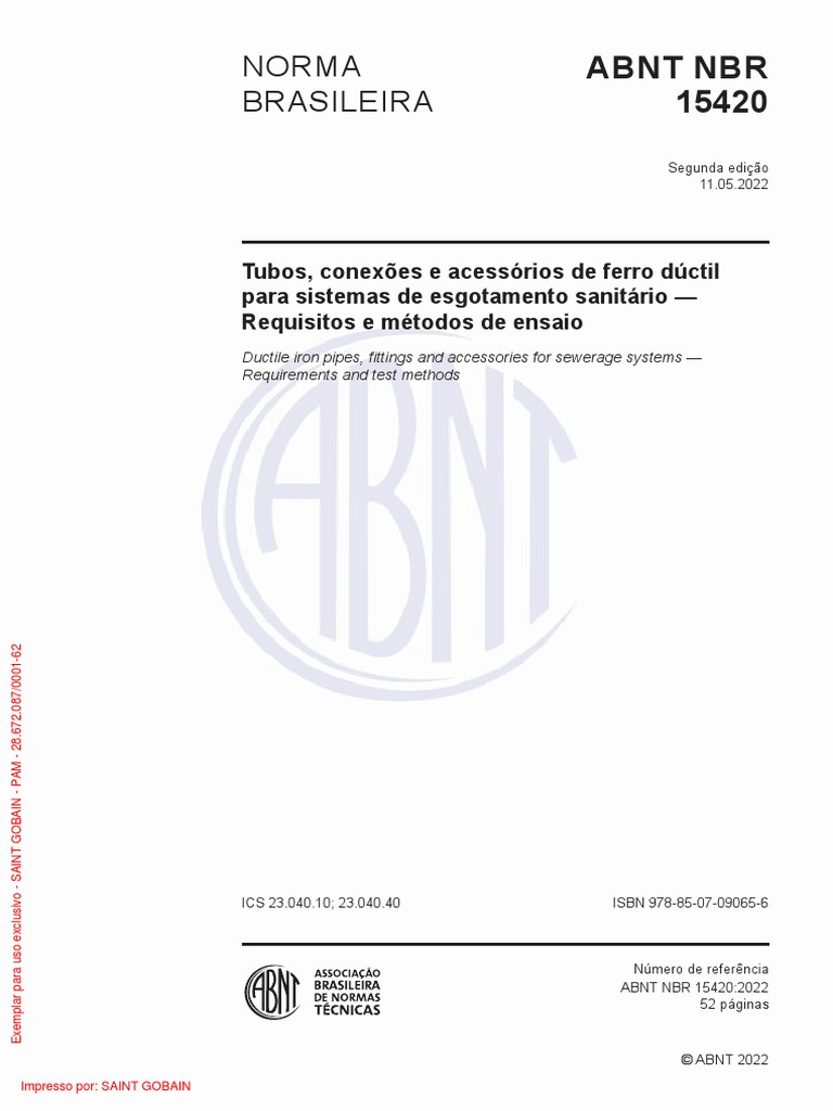 Abnt NBR 15420 2022 | PDF | Argamassa (alvenaria) | Fundição (metalurgia)