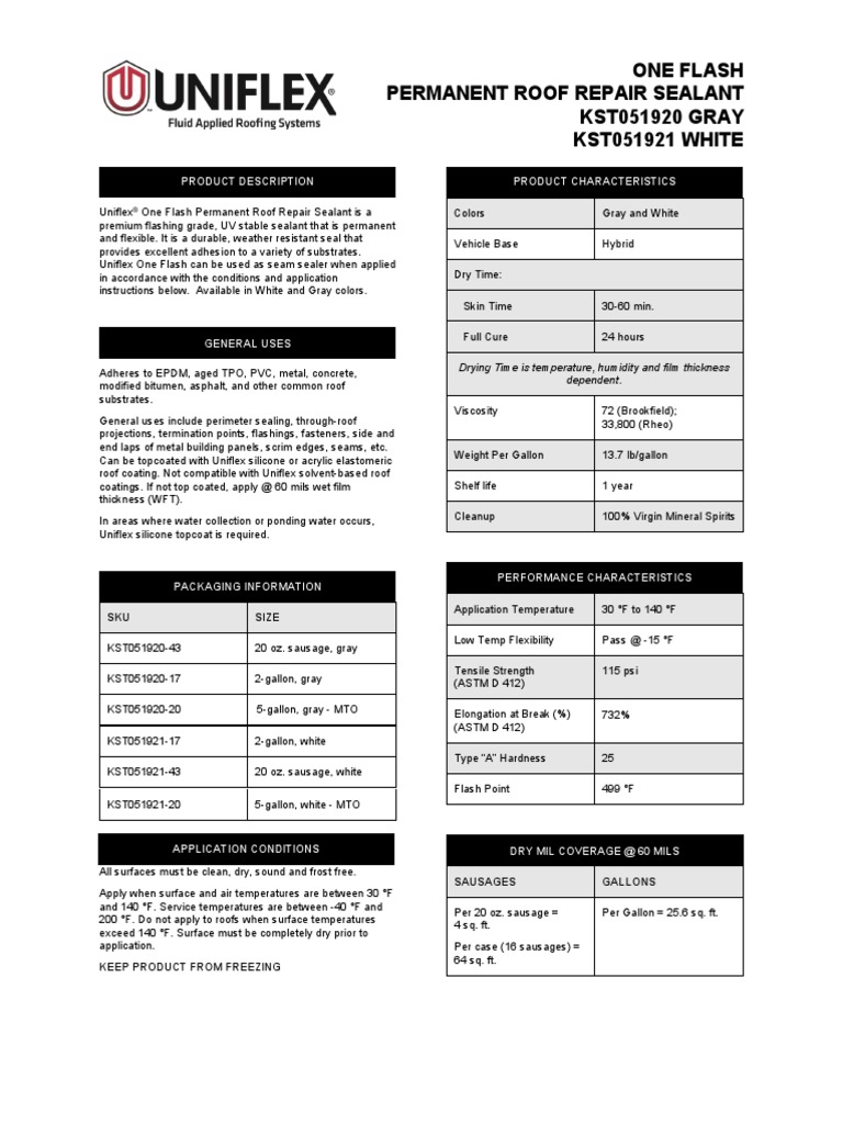 Uniflex One Flash | PDF | Roof | Silicone