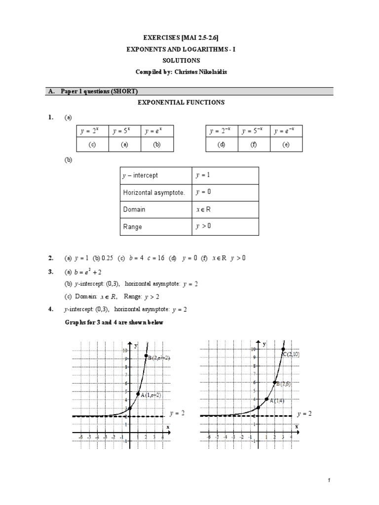 (Mai 2.5-2.6) Exponents and Logarithms-I - Solutions | PDF | Logarithm ...