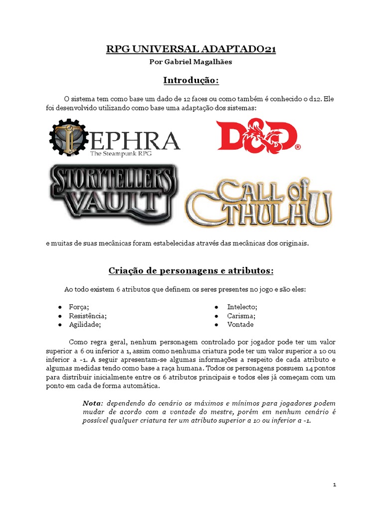 RPG d12: Guia de Atributos e Mecânicas | PDF | Veneno | Inteligência