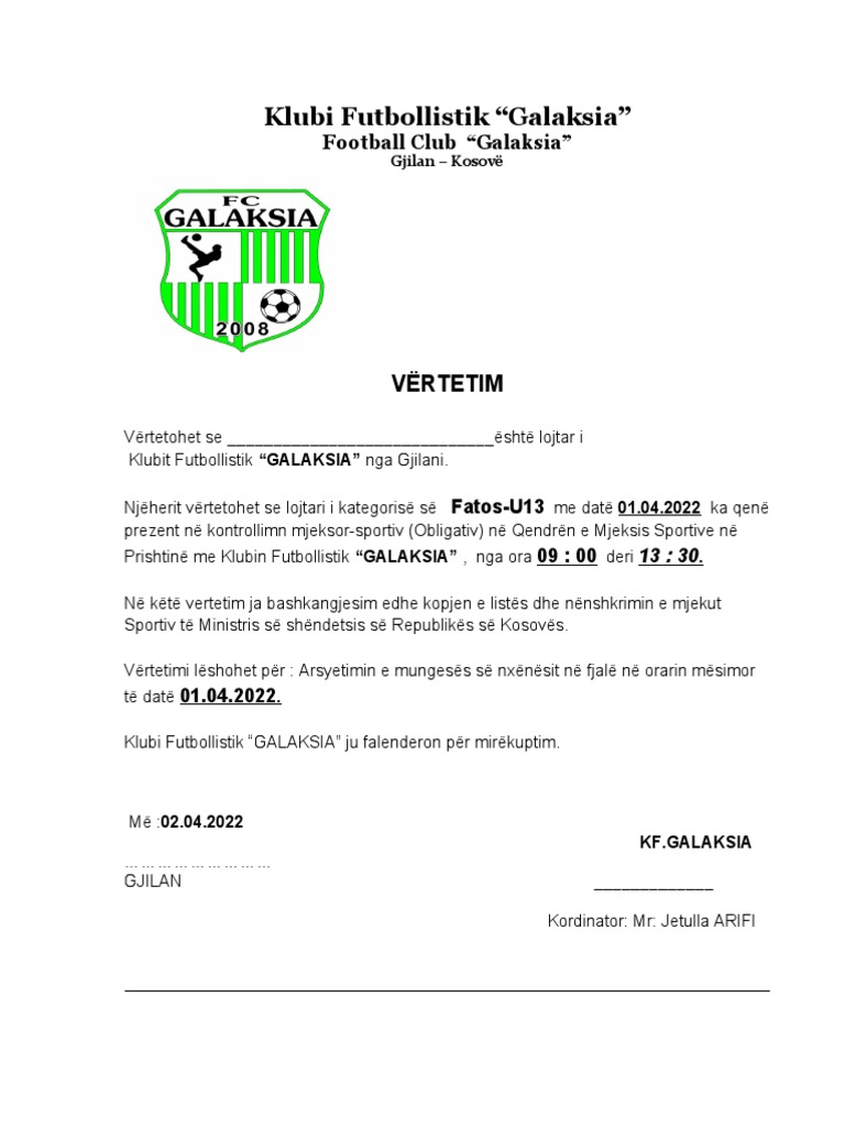 Vertetim Per Kontrollimin Mjeksor | PDF