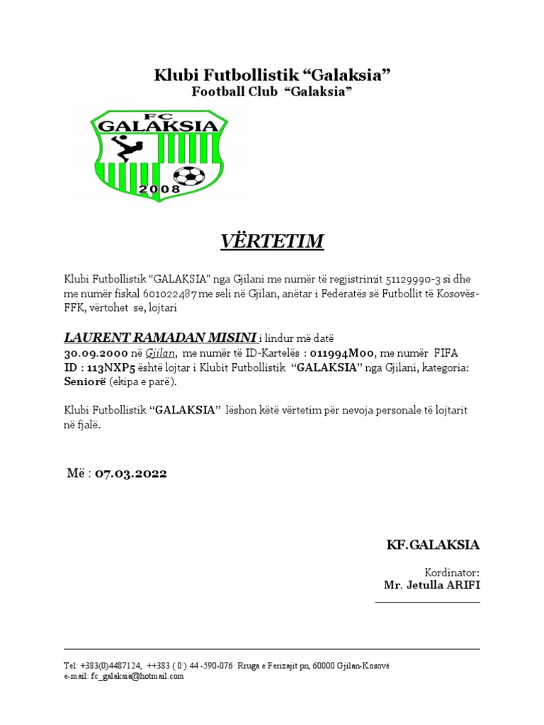 VERTETIM Per Lojtar Senior | PDF