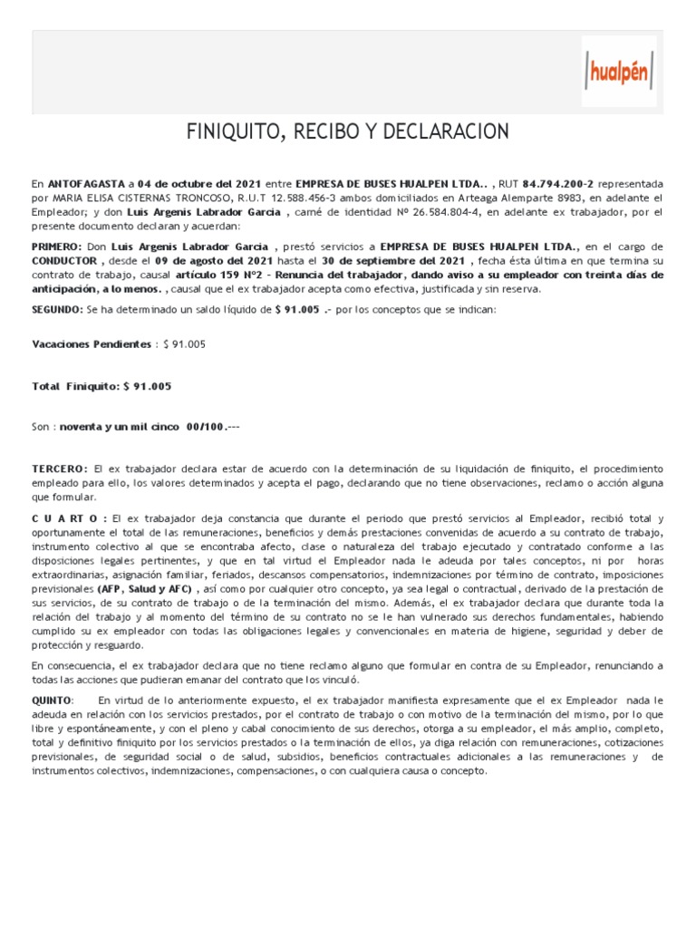 FINIQUITO Chile | PDF | Daños y perjuicios