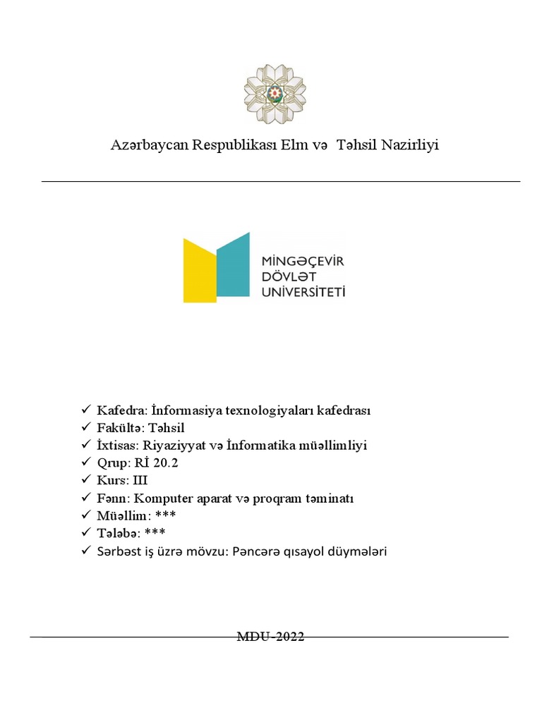 SƏRBƏST Iş - Kompüterin Aparat VƏ Proqram Təminatı | PDF