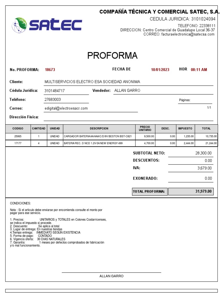 Proforma de Venta SATEC 2023 | PDF