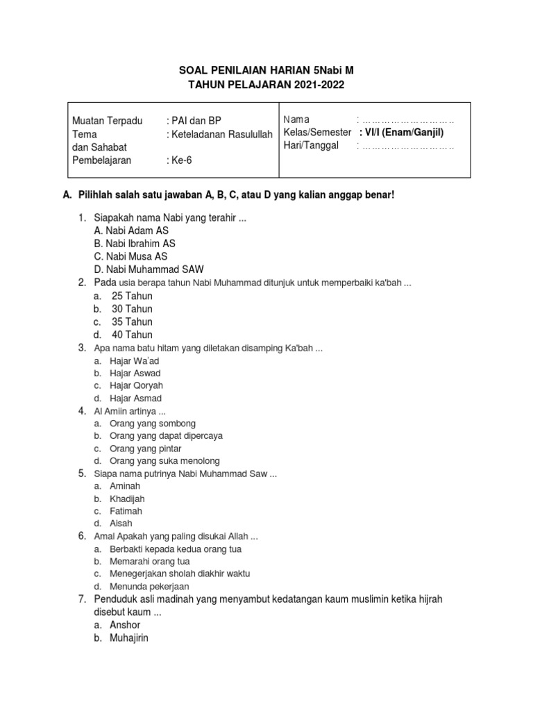 Soal Penilaian Harian Kelas 6 K13 | PDF Soal Penilaian Harian Kelas 6 K13 | PDF