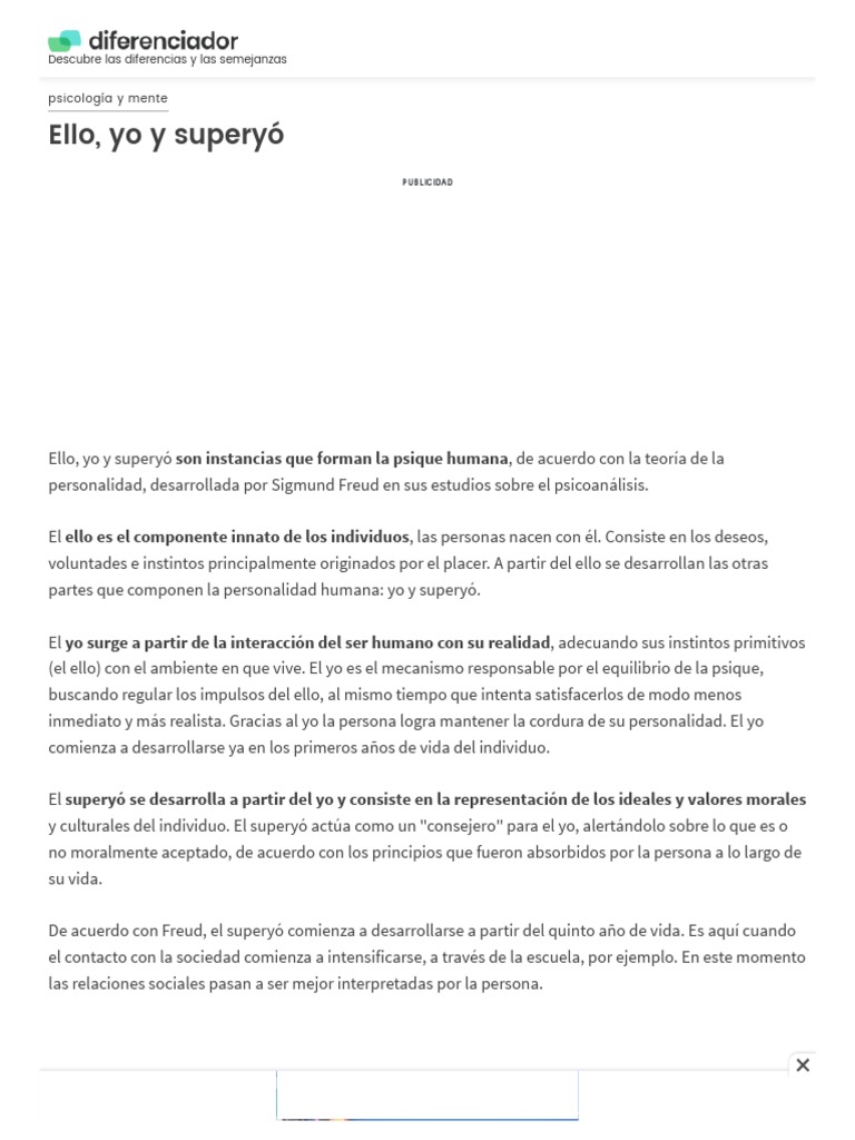 Diferencia Entre Ello, Yo y Superyó - Diferenciador | PDF