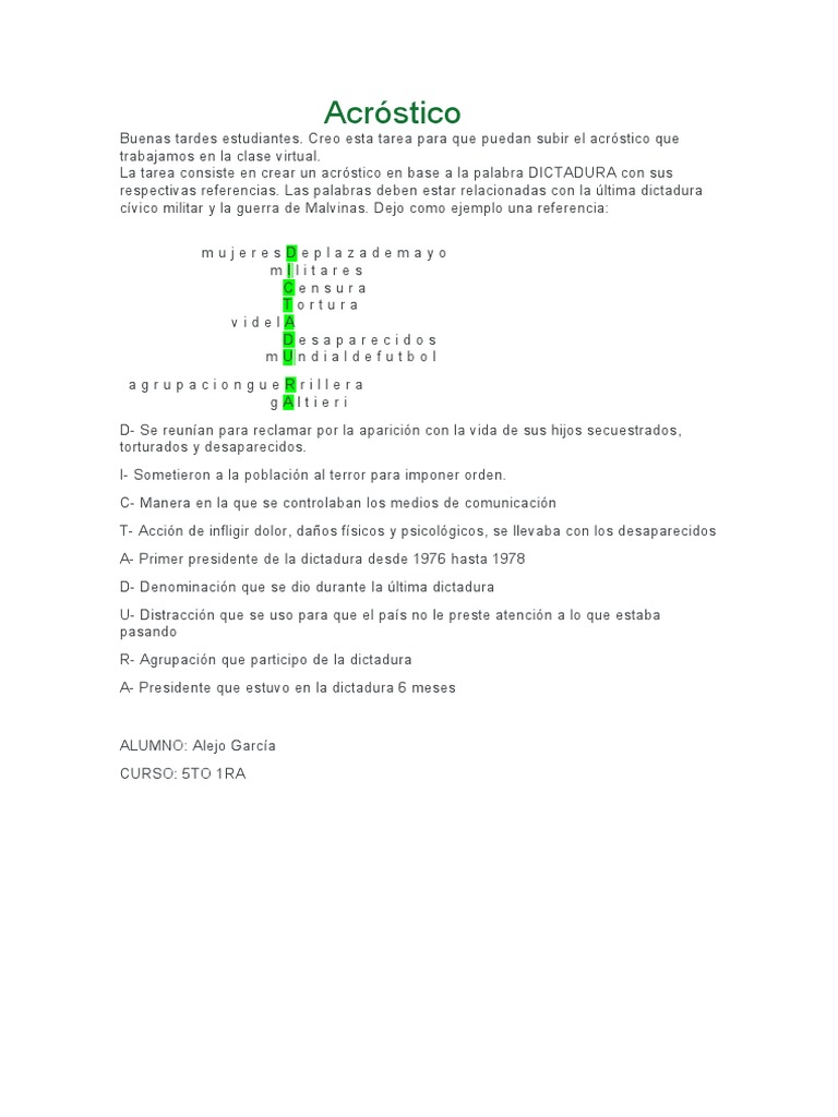 Acróstico sobre Dictadura y Malvinas | PDF