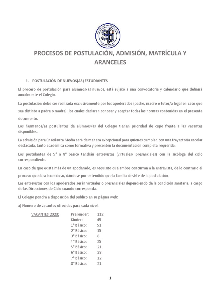Proceso de Postulación, Admisión y Matrícula | PDF | Prueba (evaluación ...