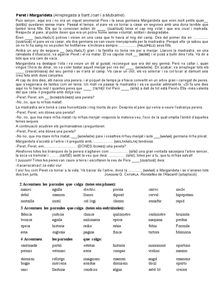 Accent Diacrítica Peret I Margalideta + Accent Gràfic | PDF