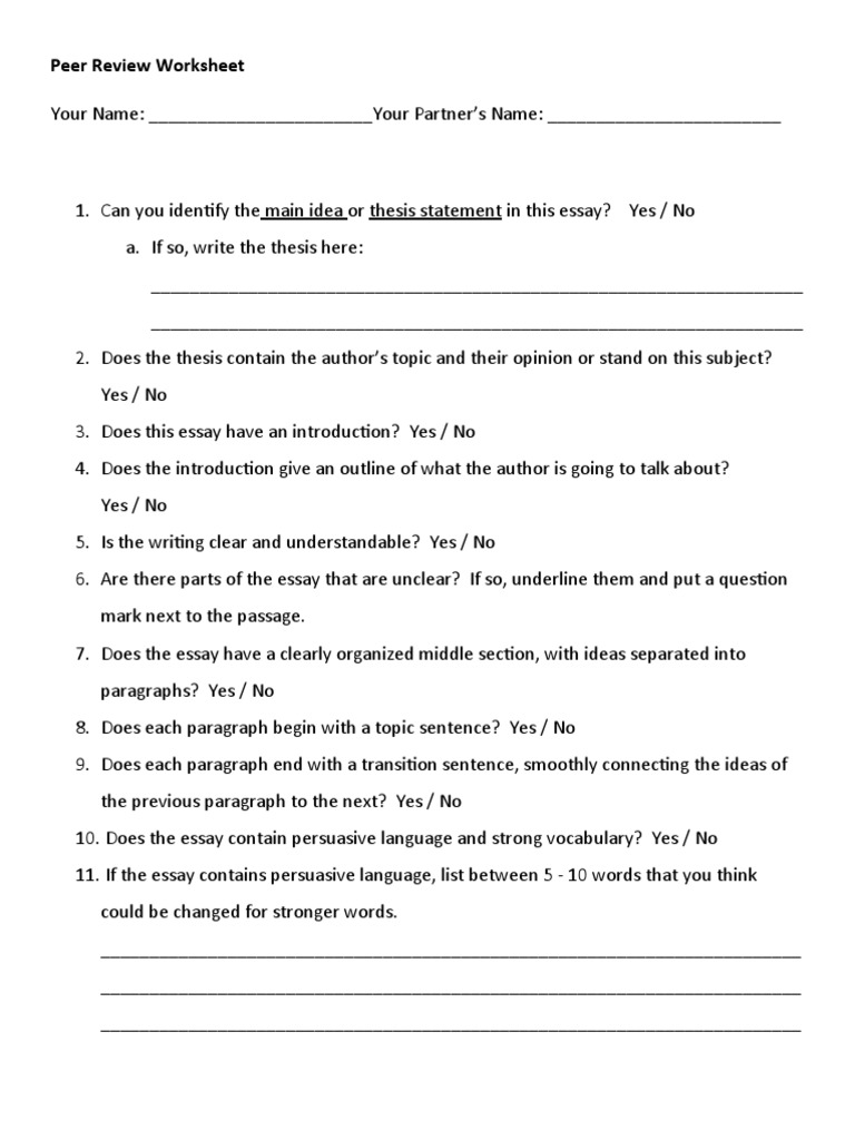 Peer Review Worksheet | PDF | Essays | Paragraph