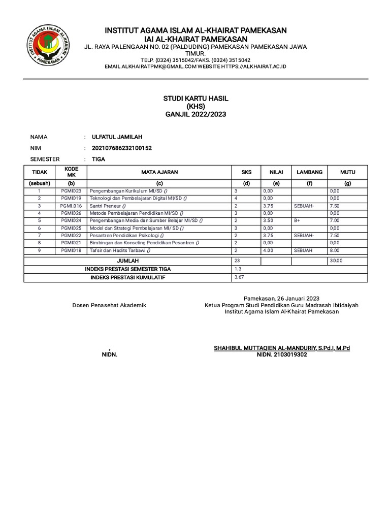 KHS Ulfatul Semester 3 | PDF