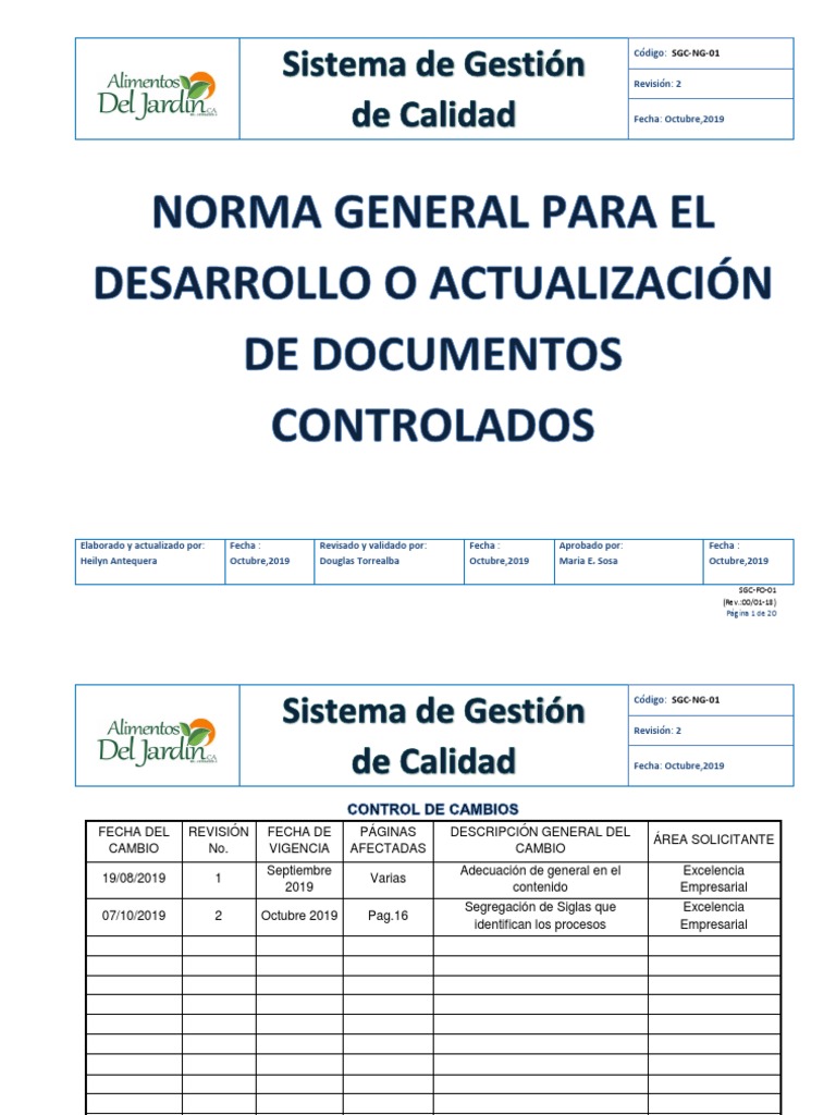 SGC-NG-01 Norma General para El Desarrollo o Actualización de Documentos Controlados | PDF ...
