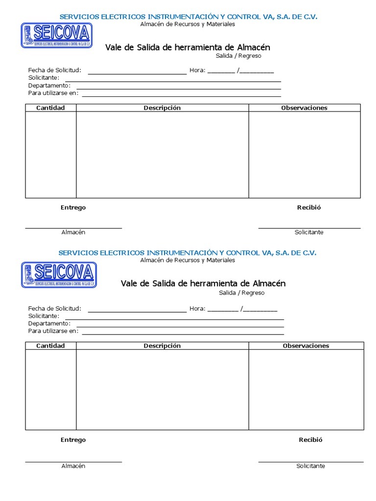 Vale Salida de Materiales | PDF Vale Salida de Materiales | PDF