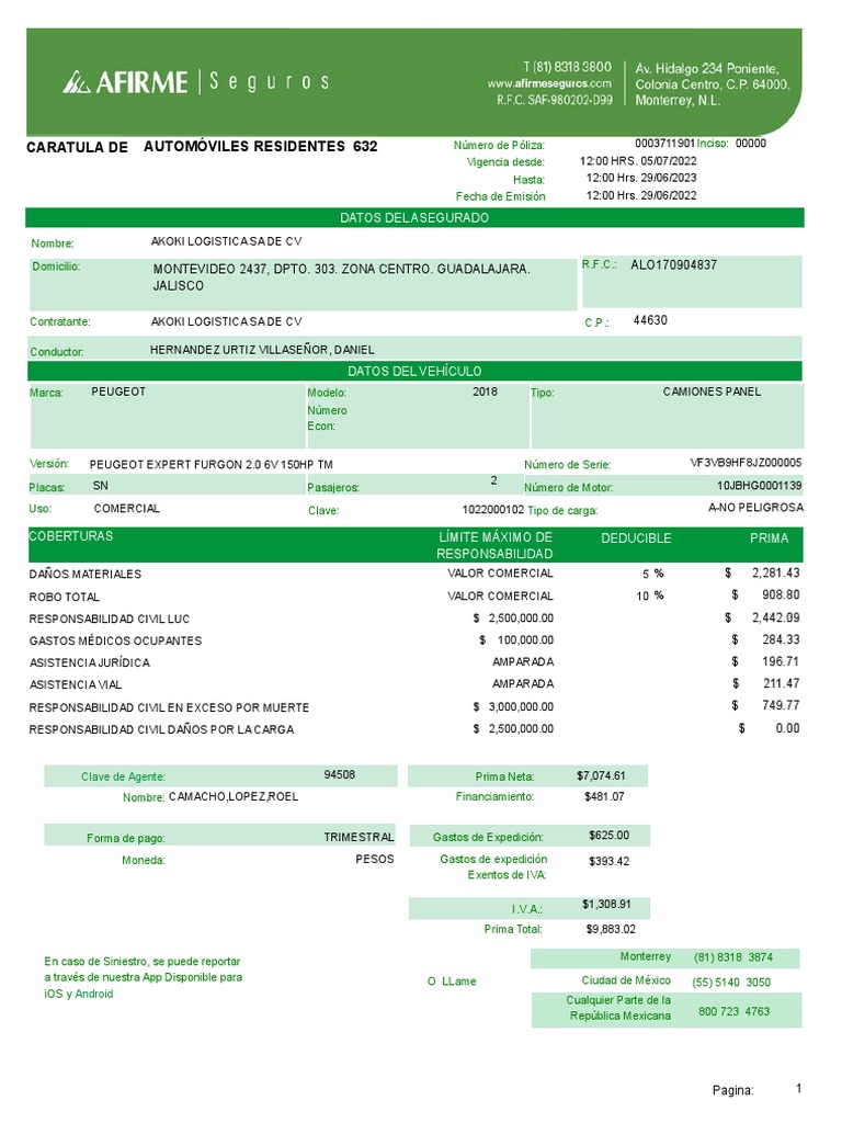 Expert 123 Poliza Seguro 2022 Afirme 3711901 | PDF | Póliza de seguros | Seguro